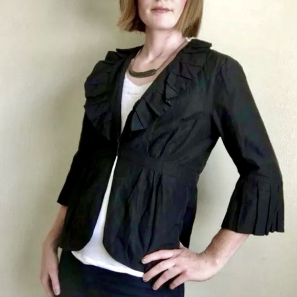 Anthropologie | Jackets & Coats | Cabi Black Cosette Shimmer Pleat ...